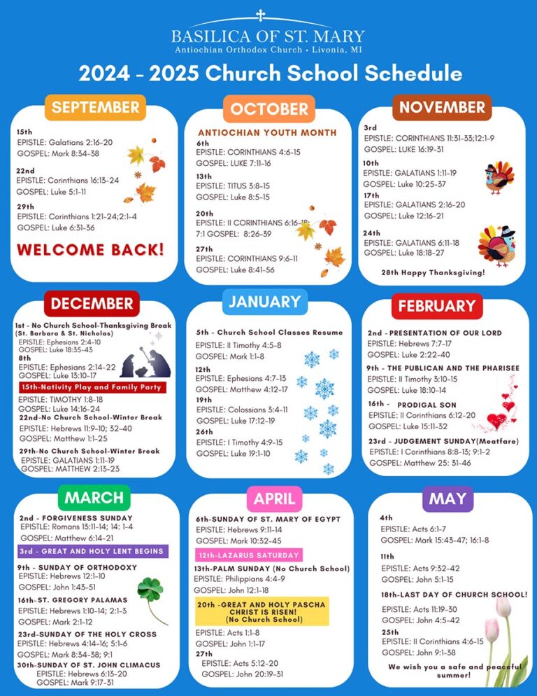 2024-2025 Church School Calendar - The Basilica of St. Mary